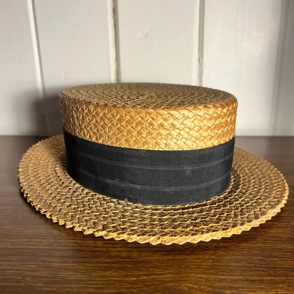 Hopkins | Accessories | Vtg Hopkins Straw Boater Hat 93s Woven Stiff ...